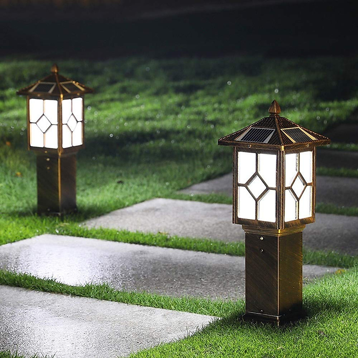 Lights Outdoor LED Aluminum Metal Outdoor Glass Lantern Street Light Anti-Rust European Retro Solar Pillar Light Column Lamp Post Lamp for Villa Community Park School Courtyard Lawn Stadium