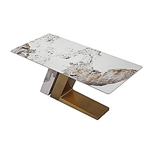 Montary 71” Modern Rectangle Dining Table for 6-8 Seat, Marble Dining Table with Sintered Stone Pandora Tabletop and L-Shape Stainless Steel & Stone Slate Base (Only Table)
