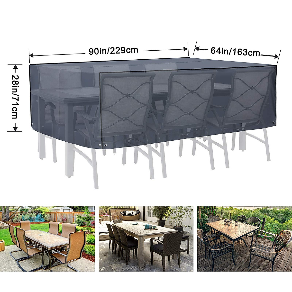 ABCCANOPY Outdoor Rectangular Patio Furniture Covers 600D Oxford Heavy Duty Table Cover Waterproof Windproof Anti-UV Dust Proof Protective Covers Dining Table & Chair Set Cover 90x64x28 inches