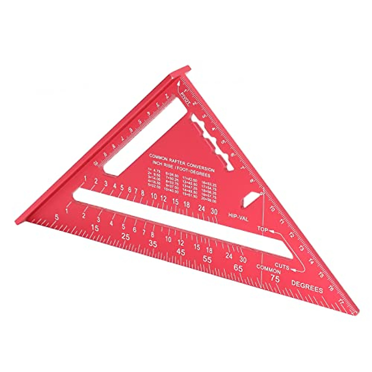 Compact Aluminum Woodworking Ruler Clear Scale, Double Sided Marking, 7.3in / 18.5cm, for Determining and Marking Angles (Red)
