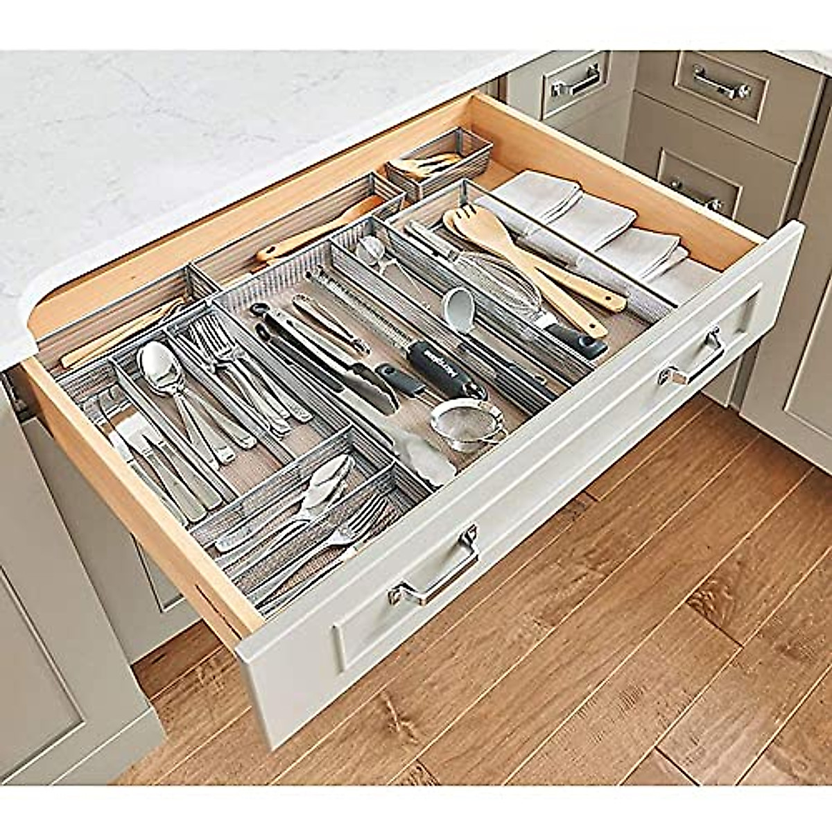 GBmall Metal Silverware Organizer, 5 Compartments Cooking Utensil Mesh Trays 12inch No-Slipping Drawer Organization for Office Home Kitchen