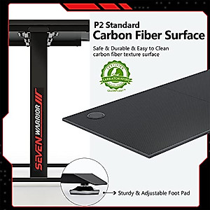 SEVEN WARRIOR Gaming Desk 60 INCH, T- Shaped Carbon Fiber Surface Computer Desk with Full Desk Mouse Pad, Ergonomic E-Sport Style Gamer Desk with Double Headphone Hook, USB Gaming Rack, Cup Holder