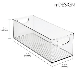 mDesign Plastic Video Game Organizer - Game Storage Holder Bin with Handles for Media Console Stand, Closet Shelf, Cabinets, Bookshelves - Holds Disc, Video Games - Ligne Collection - Clear