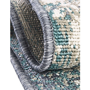 Unique Loom Outdoor Coastal Collection Area Rug - Okyanus (9' x 12' Rectangle, Blue/ Ivory)