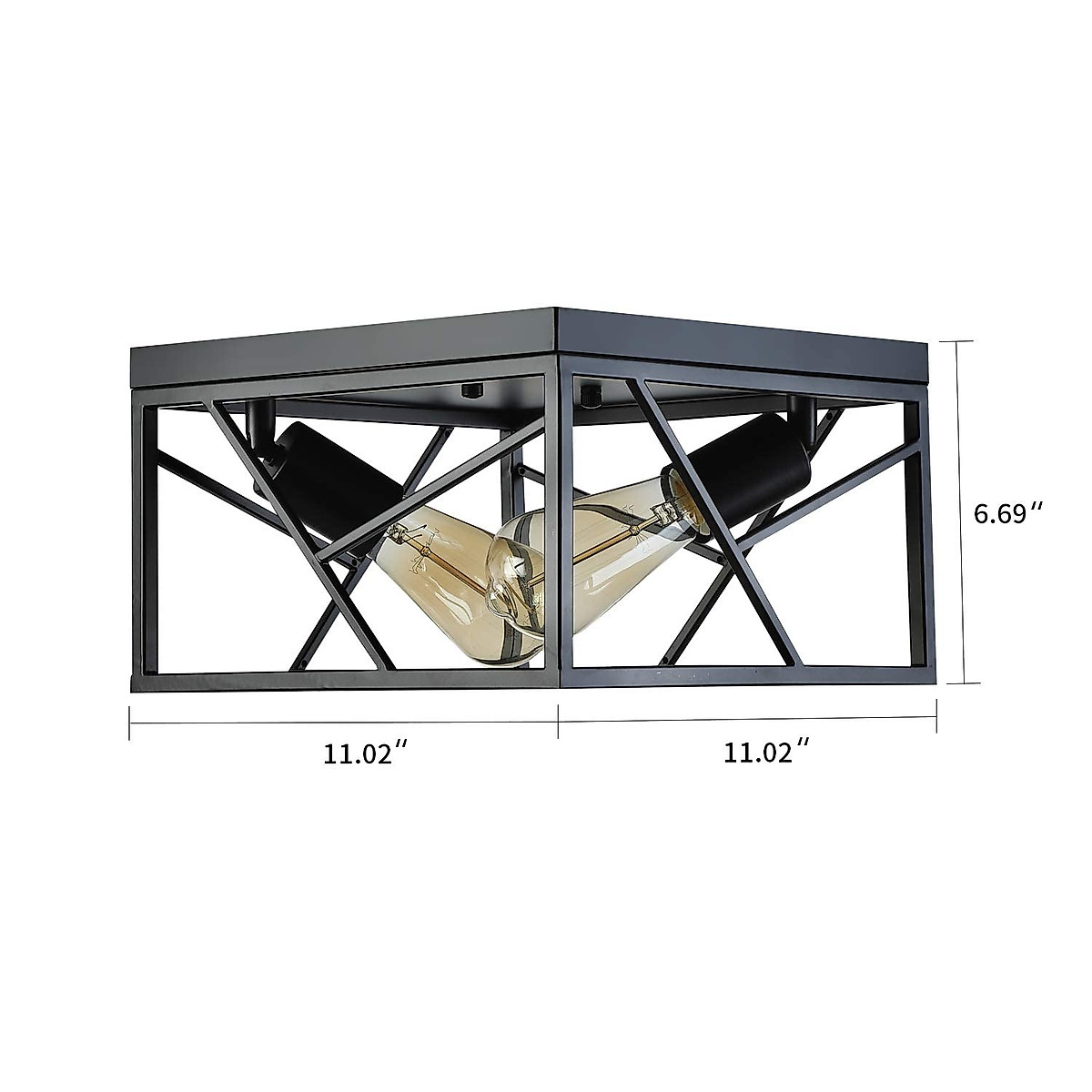 Modern Black Flush Mount Light Fixture Two-Light Industrial Metal Square Semi Flush Mount Ceiling Light for Hallway Bedroom Kitchen Entryway Farmhouse Dining Room