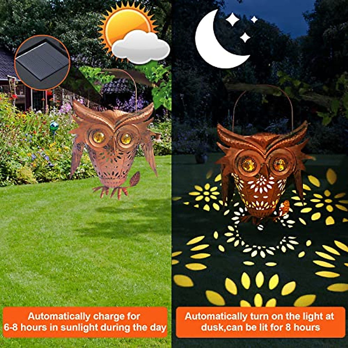 Yeelan Owl Garden Solar Light,Outdoor Waterproof Garden Decorative Lights Owl Hanging Metal Lanterns,Waterproof Warm White LED for Lawn,Patio or Courtyard
