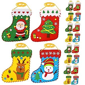 TOYANDONA 20pcs Christmas Felt DIY Stockings Crafts Create Your Own Santa Snowman Reindeer Christmas Decoration Ornaments Christmas Stocking Sewing Kits for Xmas Holiday Party