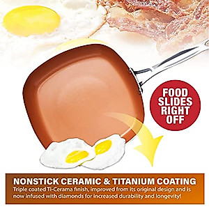 Gotham Steel Non Stick Frying Pan, 11” Square Ceramic Frying Pan Nonstick, Long Lasting Nonstick Cooking Pan, Induction Frying Pan, Egg Pan, Stay Cool Handle, Dishwasher & Oven Safe, 100% Toxin Free