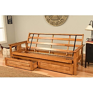 HomeStock Asian Allure Fusion Futon Wood Frame Classic Style with Mission Style Arms with Solid Pattern with Foldable Feature for Lounge Room with Tight Back Butternut/Full Frame with Drawers