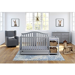 Graco Solano 4-in-1 Convertible Crib and Changer with Drawer (Pebble Gray) – Crib and Changing -Table Combo with Drawer, Includes Changing Pad, Converts to Toddler Bed, Daybed and Full-Size Bed