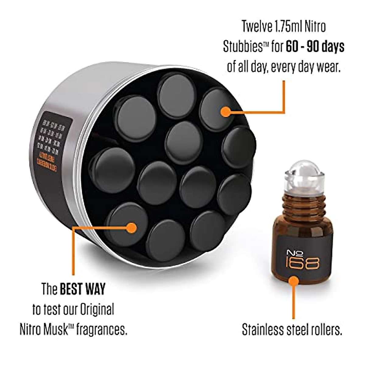 Original Nitro Musk Creations of Creed EROLFA for Men, 212 Carolina Herrera for Men, Invictus Legend, Le Male Jean Paul Gaultier, Polo Double Black, and More | Nitro Stubbies No. 5 - Pure Oil Cologne