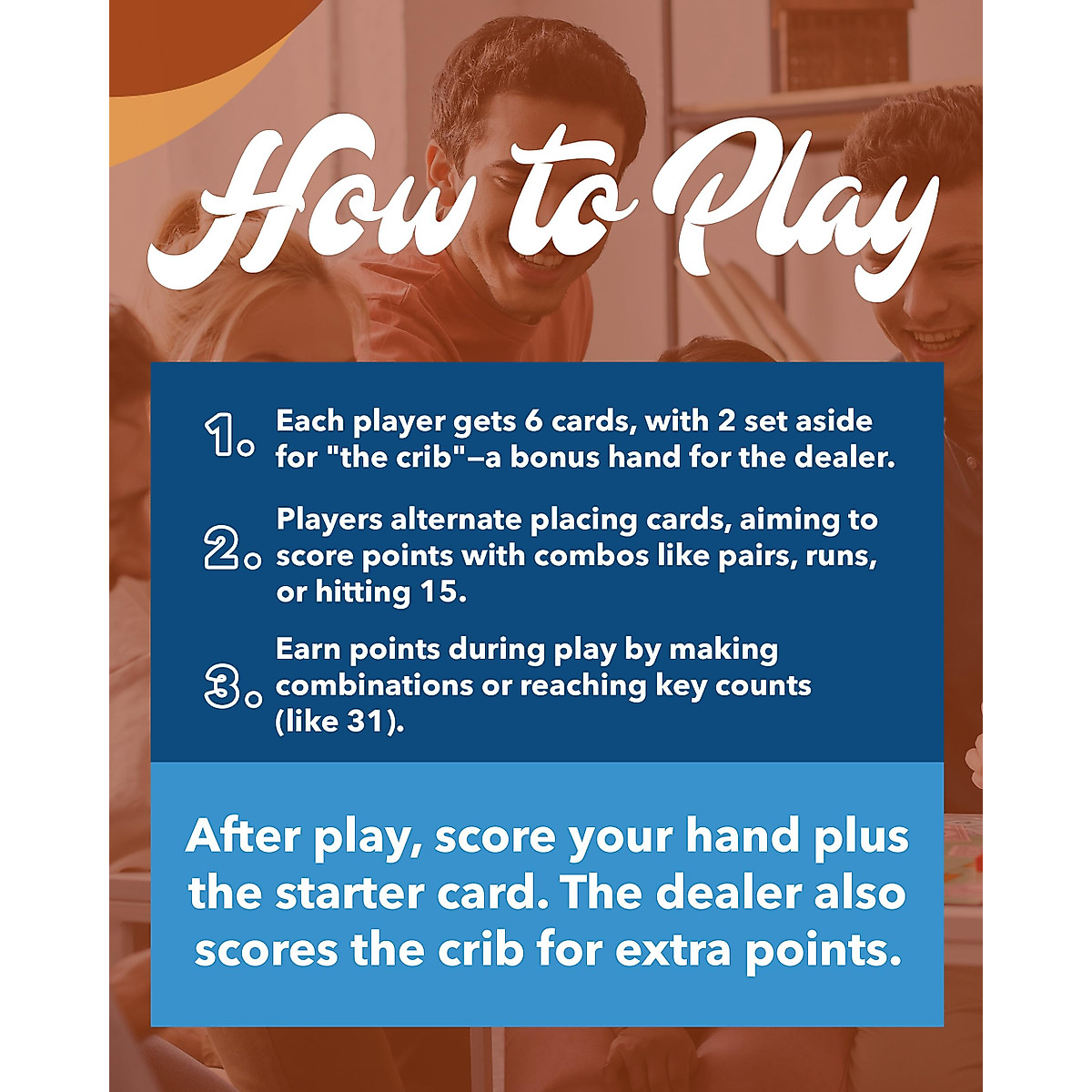 WE Games Wooden Cribbage Board Game Set, Continuous 3 Track for 2-3 Players, Travel Cribbage Board with Card Storage, Includes 9 Metal Pegs & Deck of Cards, Card Games, Classic Board Games for Adults