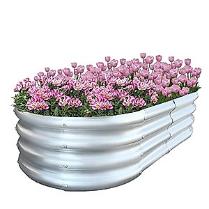 FYIN-HONG Galvanized Raised Garden Bed Metal Planter Raised Garden Boxes Outdoor, Oval Large Metal Raised Garden Beds for Vegetables, Flowers, Herbs 4x2x1ft