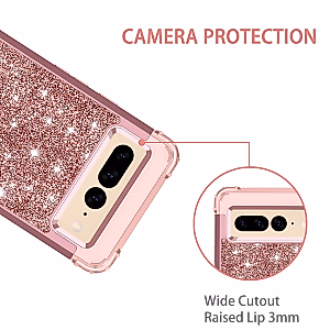 LONTECT for Google Pixel 7 Pro Case Glitter Sparkly Bling Shockproof Heavy Duty Hybrid Sturdy Drop Protective Cover Women Girl Case for Google Pixel 7 Pro 2022,Shiny Rose Gold