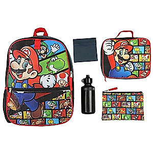 Nintendo Backpack Super Mario 5 PC Shimmer Character 16" Lunch Box Combo Set