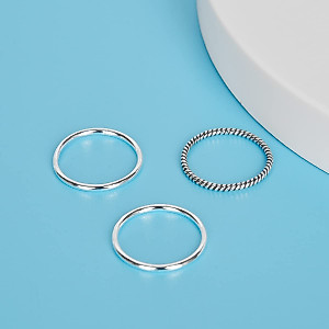 SILBERTALE 925 Sterling Silver Stacking Minimalist Midi Above Knuckle Pinky Finger Rings Bands 3pcs Set Size 2.5