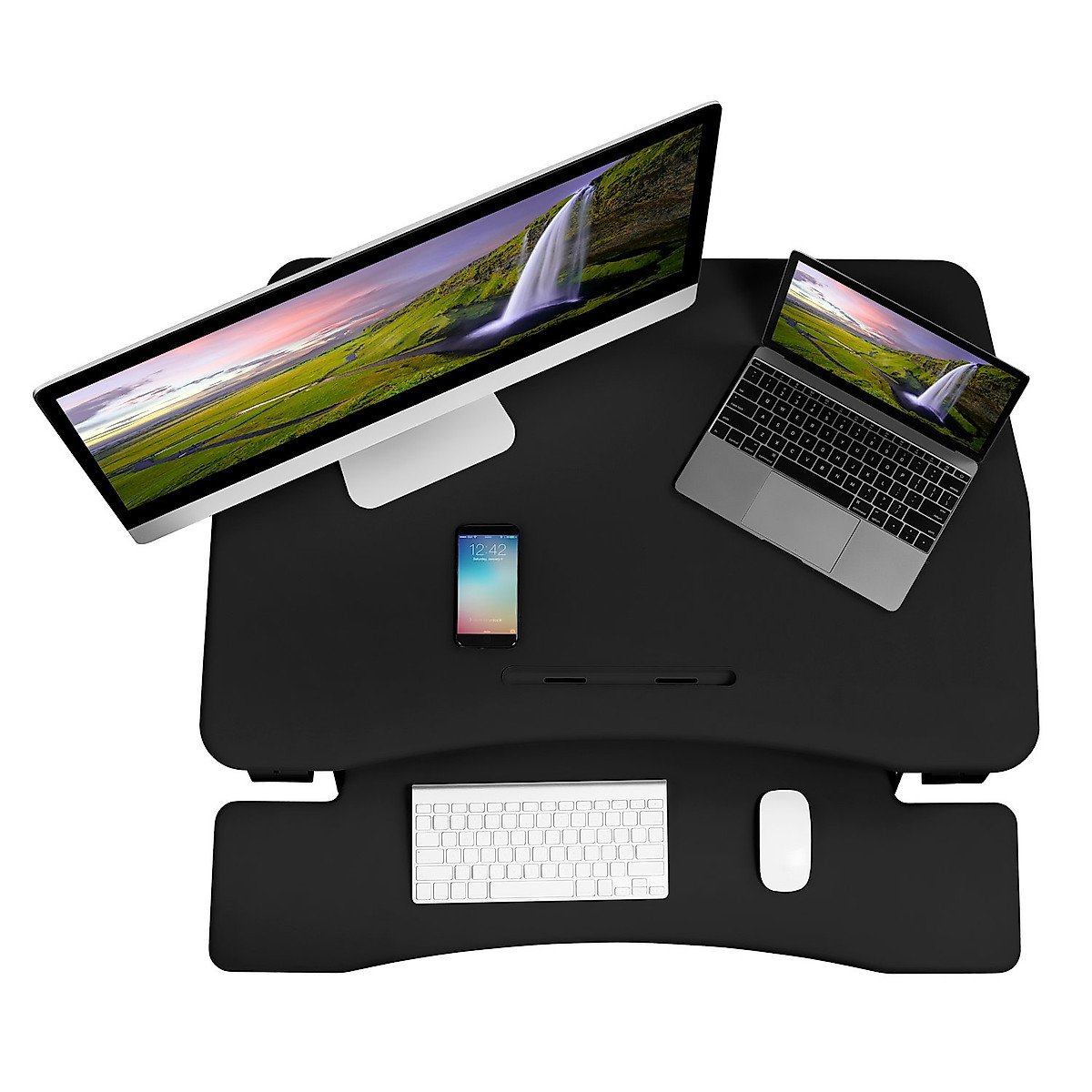 Mount-It! Height Adjustable Standing Desk Converter | 35” Wide Desktop | Sit-Stand Desk with Gas Spring Handle | Stand Up Computer Workstation Fits Dual Monitors | Black (MI-7955)