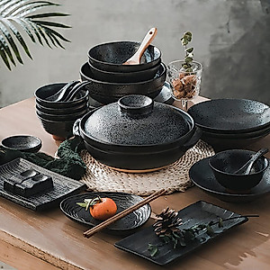 GagalU Plate Set –Kitchen Tableware Set,Ceramics Dinnerware Sets, Plates and Bowls Sets | 66 Pcs Kiln Change Dishes Set - Black Dinner Plates/Steak and Plate