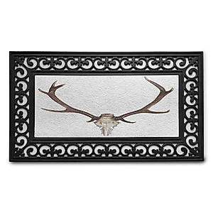 Ambesonne Antlers Doormat, Antlers of a Huge Stag Elk Skeleton Big Bone Horn Hunter Style Art Print, Rectangle Entryway Welcome Mat for Front Door & Backyard, 17.3" x 29.3", Brown and Beige