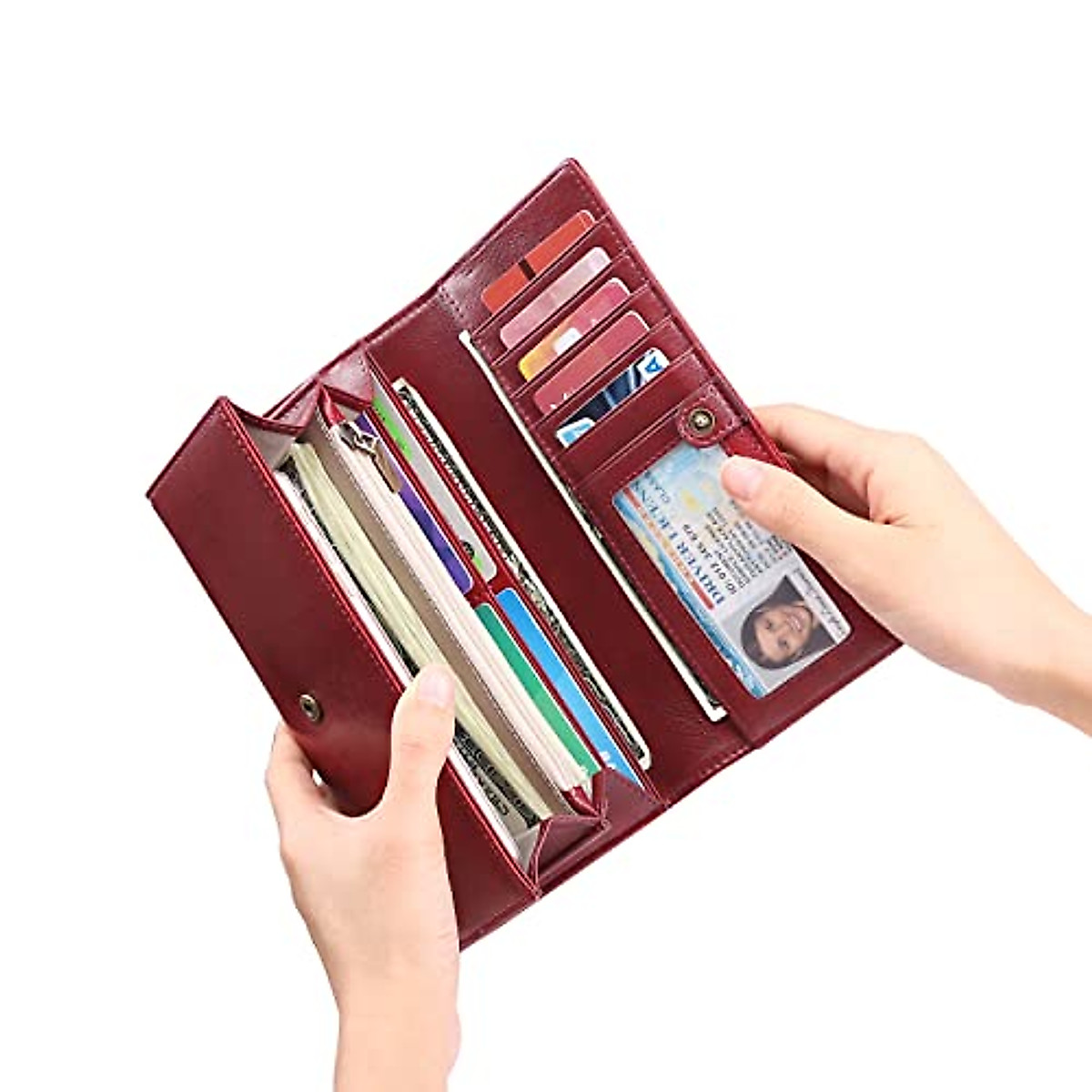 KELEEL Women Wallet Leather Clutch Bifold RFID Blocking Large Capacity Slim Ladies Purse Card Holder Organizer (Gloss Red)