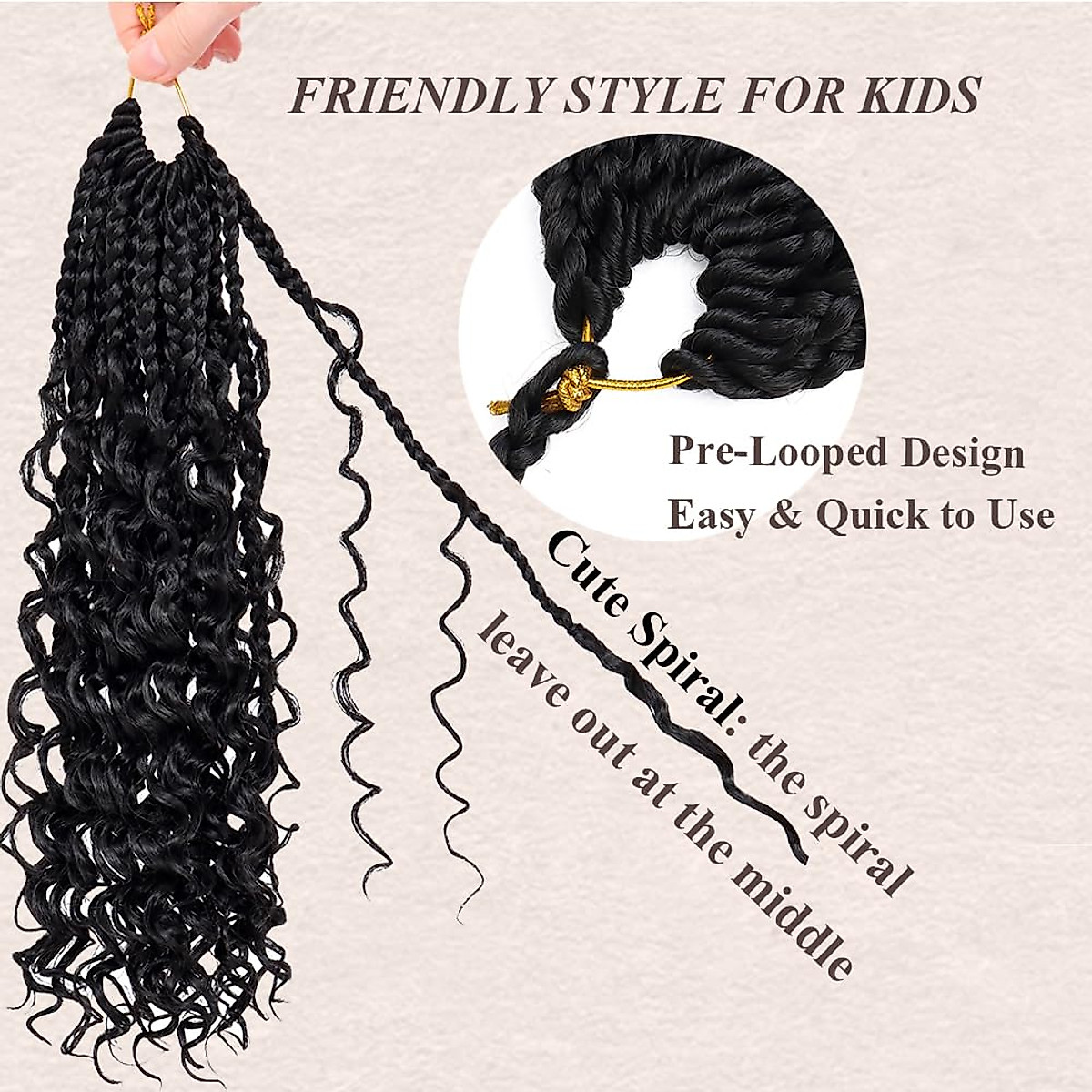 Goddess Box Braids Crochet Hair 10 Inch Bohemian Box Braids Crochet Hair with Curly Ends Boho 3X Synthetic Crochet Braiding Hair for Women (7 pack, 1b#)