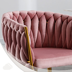 jonpony Woven Velvet Dining Chairs Set of 2, Kitchen Room Chair Living Room Chairs Upholstered Side Chair with Metal Legs Desk Chair for Dining Room Kitchen Vanity Patio, Pink