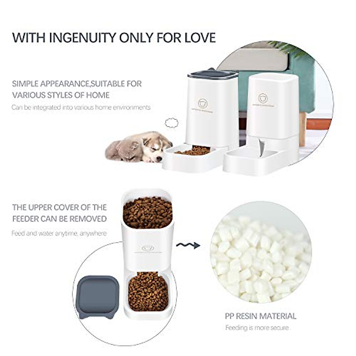 2-in-1 Automatic Food&Water Dispenser for Small Dogs, 2.1kg Gravity Food Dispenser 3.8L Waterer Set Travel Puppy Smart Feeder Self-Dispensing Water Feeder&Food Container for Cat and Small Medium Dog