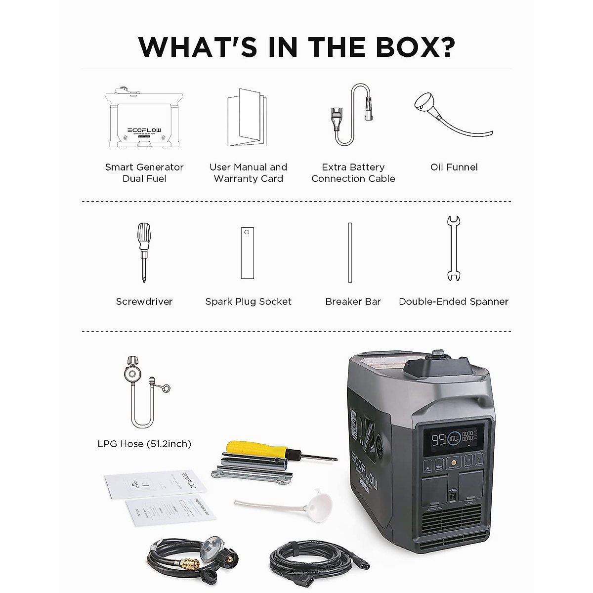 EF ECOFLOW 1800W Dual Fuel Smart Generator with Both LPG and Gas Powered Support, Smart Control, for Home Battery Backup, Emergency, Applicable for DELTA Pro/DELTA Max/DELTA 2/DELTA 2 Max