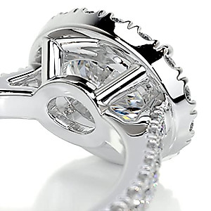 Solid Gold Handmade Engagement Rings 3 CT Oval Cut Moissanite Diamond Halo Bridal Wedding Ring for Anniversary Propose Gift (10K Solid White Gold)