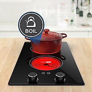 VBGK Electric Cooktop,110V Electric Stove Top with Knob Control, 9 Power Levels, Kids Lock & Timer, Hot Surface Indicator, Overheat Protection,12 Inch Built-in Radiant Double induction cooktop