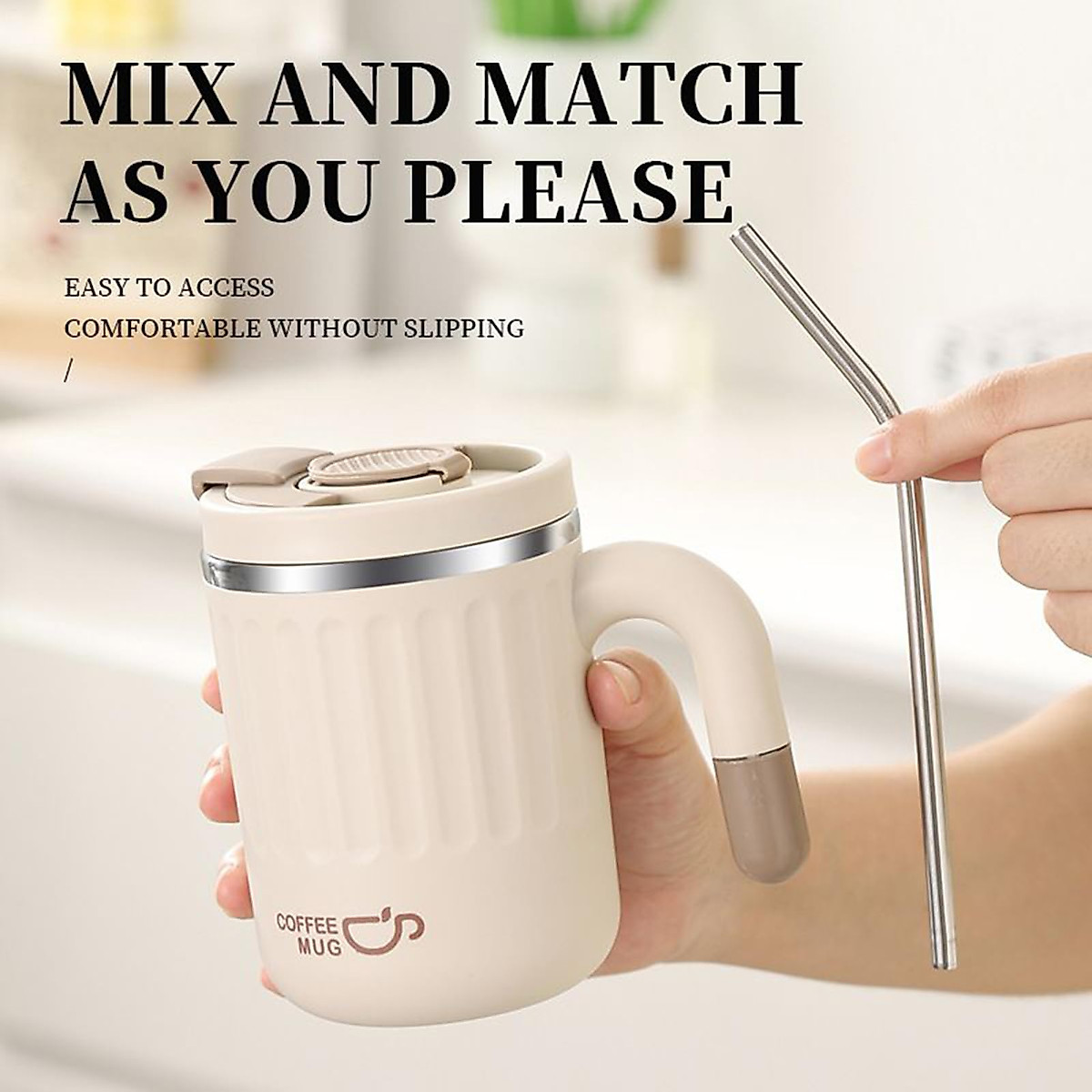 Insulated Coffee Mug - 480ml Coffee Tumbler | Vacuum Insulated Tumbler Cup with Handle & Lid | Double-Walled Portable Travel Mug | Leak-Proof Thermal Drink Container for Home, Ofice & Camping