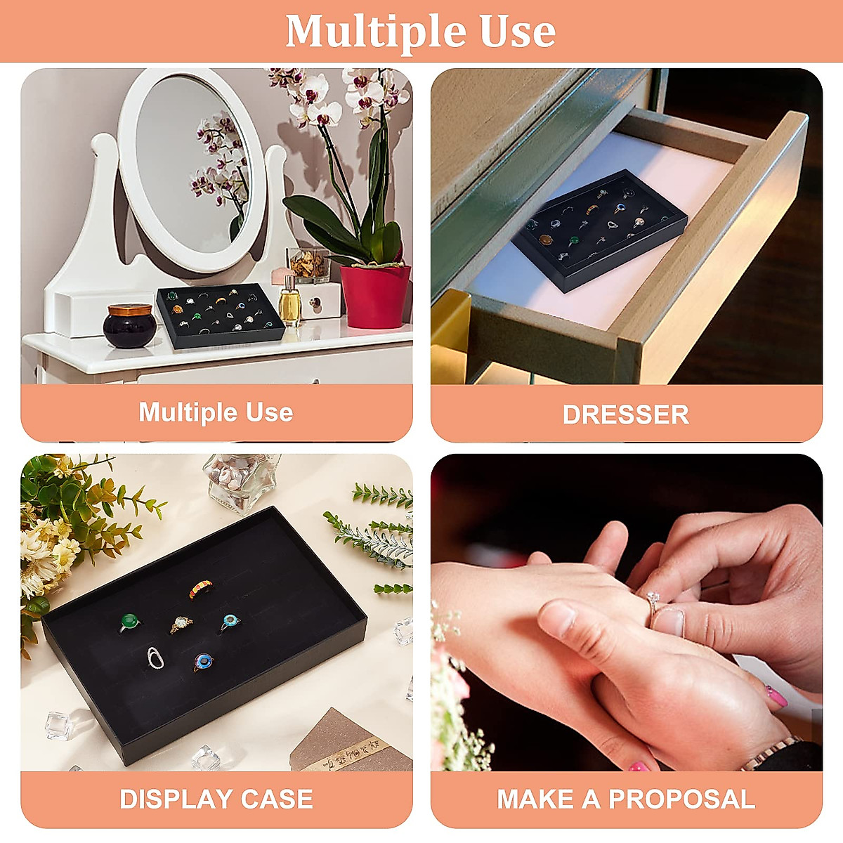 SUNNYCLUE 1Pc 36 Slots Ring Showcase Display Box Ring Organizer Boxes Rings Holders Insert Display Trays Transparent Packing Box for Business Selling Shows Jewelry Rings Earrings Storage Supply