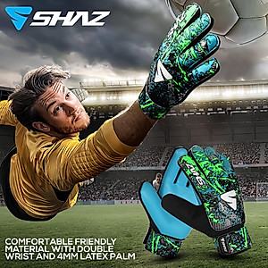 Shaz Soccer Goalkeeper Gloves for Kids Boys Children Youth,Funky Football Goalie Gloves Anti Slip 4mm Latex Palm with Strong Grip & Double Wrist Protection (Size 8 Suitable for Size M-L Adult, Cyan)