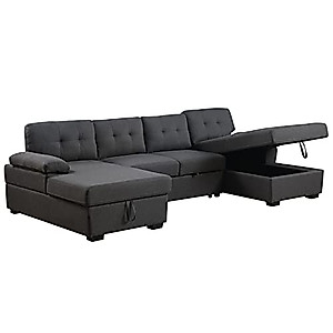Moxeay Lifestyle Sectional Sofa Set Pull Out Couch U Shaped Sectional Couch with Storage Chaise Modular, Dark Grey