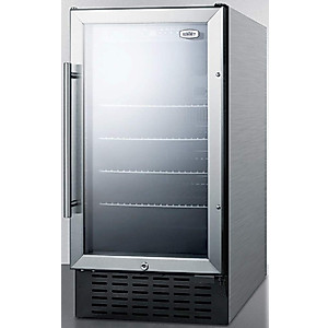Summit Appliance SCR1841BCSS 18" Wide Undercounter Glass Door All-Refrigerator with Digital Controls, Auto Defrost, Digital Thermostat, Lock, LED Light and Stainless Wrapped Steel Cabinet