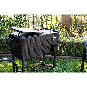 Permasteel 80-Qt Hand-Woven Wicker Patio Cooler with Wheels | Beverage Rolling Cooler for Backyard Deck, PS-A208-BB, Outdoor Drink Cart, Rattan Style, Brown