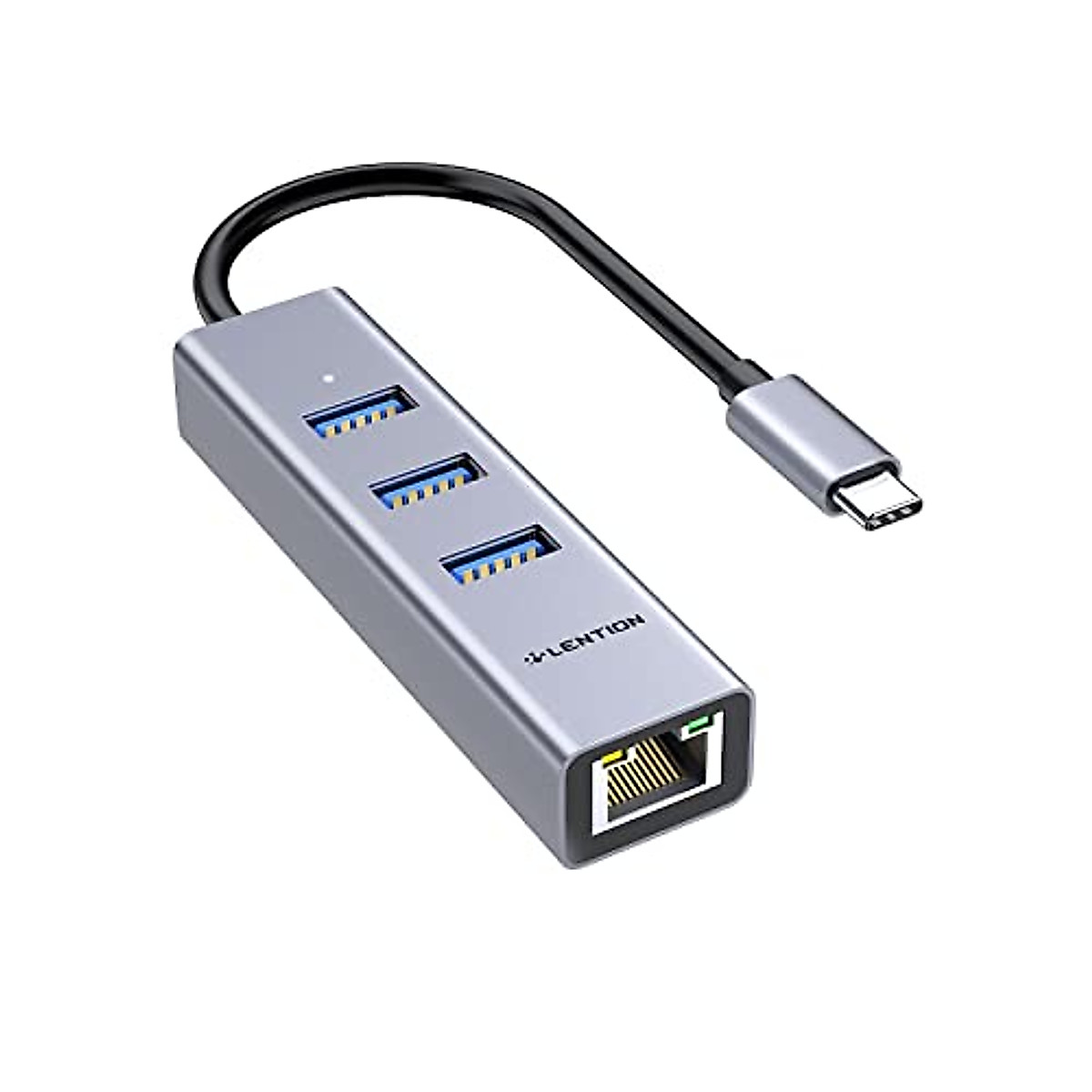 LENTION USB C Hub Ethernet Adapter, 3 USB 3.0 Ports, RJ45 Network Connector for 2023-2016 MacBook Pro, New Mac Air/iPad Pro, Chromebook, More, Stable Driver Certified (CB-C23s, Space Gray)