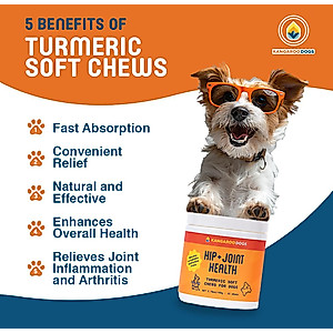 Kangaroo Dogs Hip + Joint Health Turmeric Soft Chews - Dog Supplement Made with Organic Turmeric - Supports Mobility, Immune System, Heart Health, May Reduce Joint Pain & Inflammation - 35 Treats