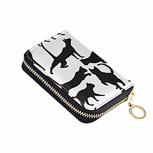 Set of Silhouettes of cats, Icons of cats in Different Poses on WhiteGrey Credit Card Coin wallet, RFID Blocking Compact Women Leather Card Holder, Key Change Organizer, Zipper Purse Clutch Pouch