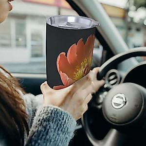 jshmgchw 3d Peony 20oz Tumbler, Car Cup With Lid And Straw, Spill-Proof, Stainless Steel Double Wall Vacuum Insulated Reusable Coffee Travel Mug, For Cold Drinks, Hot Beverage