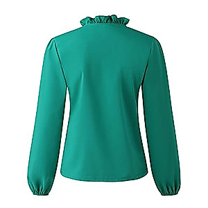 Long Sleeve Ruffle Shirts for Women Ladies Elegant Solid Fashion Fall Clothes Plus Size V Neck Loose Pullover Tops Green