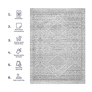 nuLOOM 6' Round SpinClean Machine Washable Stain-Resistant Area Rug with Non Slip Backing, Low Profile for Living Room, Bedroom, and Dining Room, Hart Grey