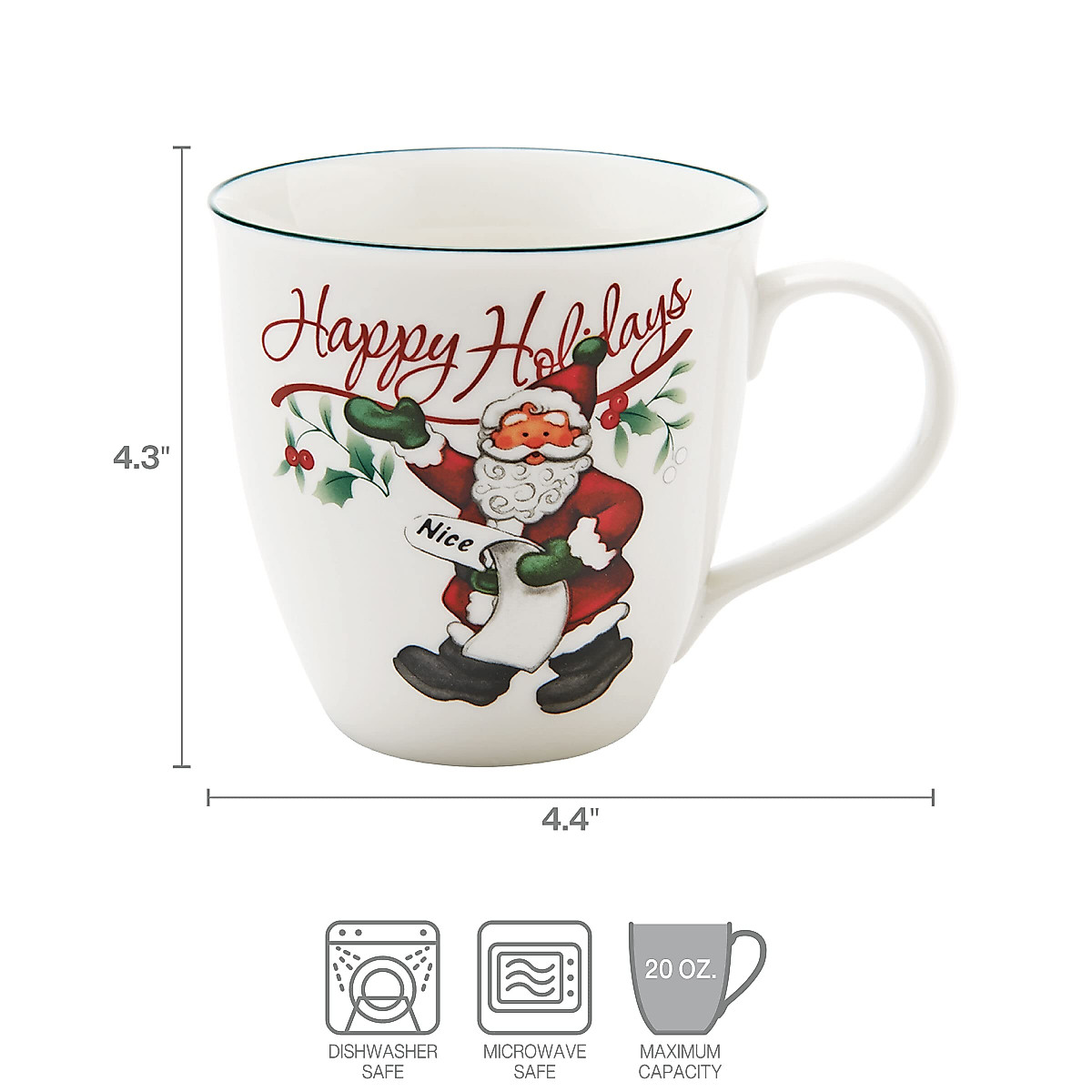 Pfaltzgraff Winterberry Mug Porcelain Naughty And Nice (Set of 2), 20 oz, Assorted -