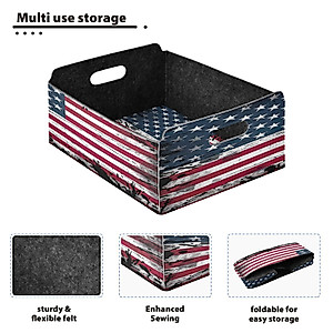 YETTASBIN American Flag Felt Storage Baskets with Handle, Collapsible Open Storage Bin Drawers Storage Box for Shelf Closet Office Bedroom Nursery Home, 14 x 5 x 10 Inch