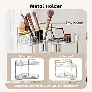 FUYOTILY 2-Tier Bathroom Counter Organizer, Multi-Purpose Makeup Organizer Countertop, Large Skincare Organizers, Exquisite Vanity Organizer with Makeup Brush Holder (Clear)