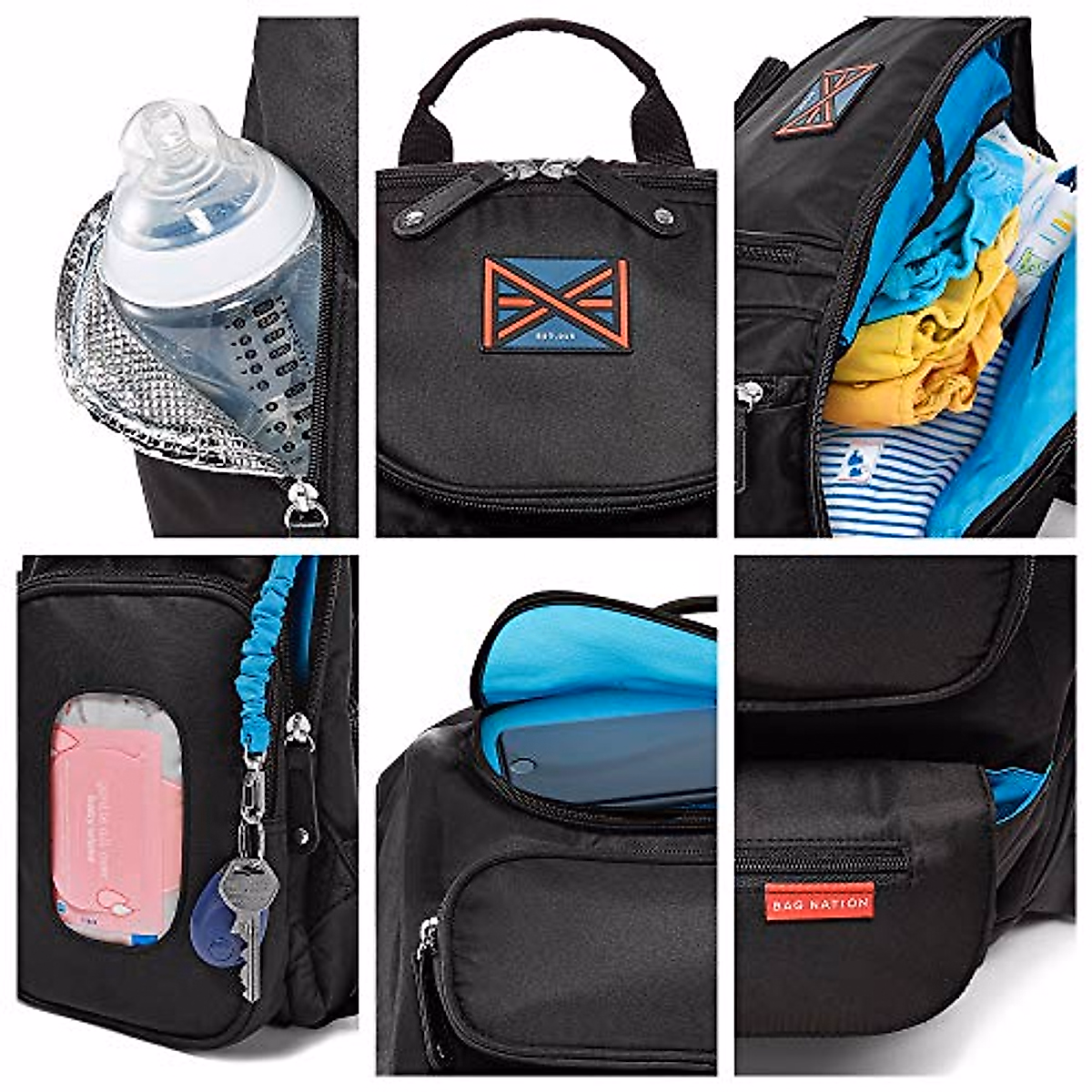 Bag Nation Extra Large Diaper Bag Backpack with Changing Station | Ideal for Twins or 2 Babies | Unisex 3 in 1 with Stroller Straps | Holds All Your Baby’s Essentials (Black)