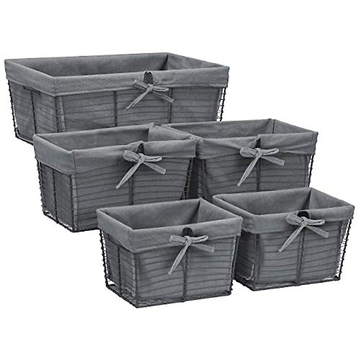 Sorbus Premium Basket Set with Cotton Fabric Liner - Multipurpose Versatile Stackable Baskets for Organizing - Rustic Farmhouse Open Home Storage Bins & Decorative Baskets for Shelves - 5 Pack | Gray