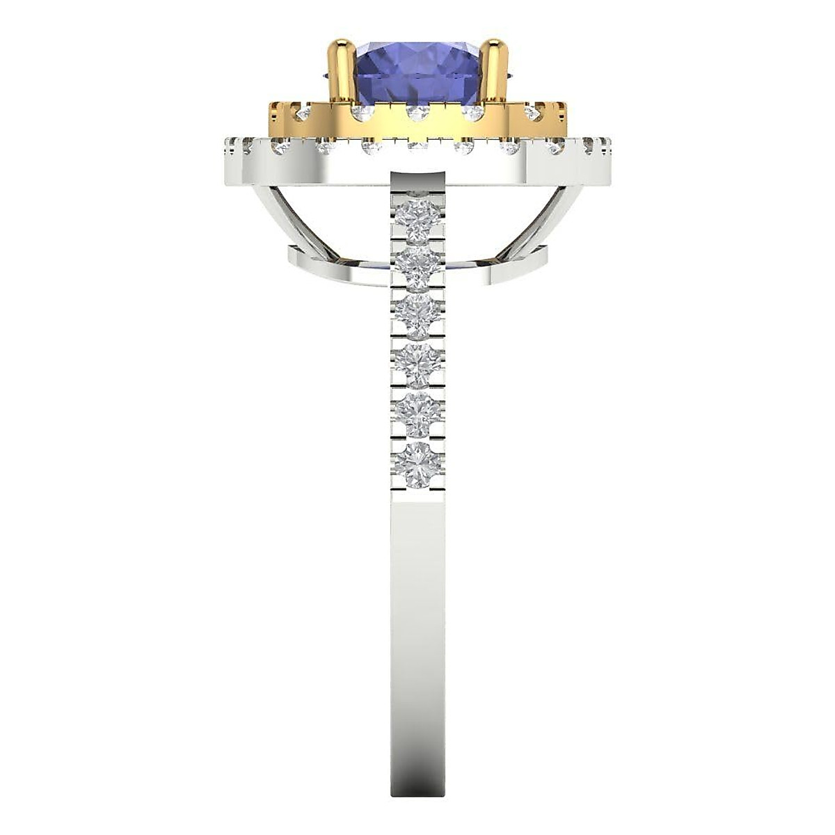 Clara Pucci 1.75ct Round Cut Solitaire Halo Simulated Tanzanite Engagement Promise Anniversary Bridal Ring 18K White & Yellow Gold 7.5