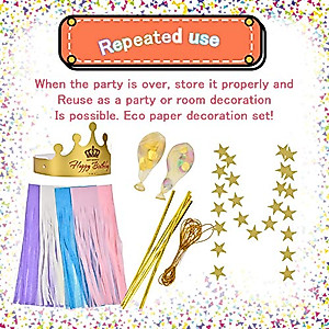 Monkey Home 39pcs Birthday Decorations Blue Purple Pink White Tissue Paper Tassel Star Garland Tissue Paper Pom Poms Confetti Balloon for Birthday,Wedding,Festival,Party Decoration