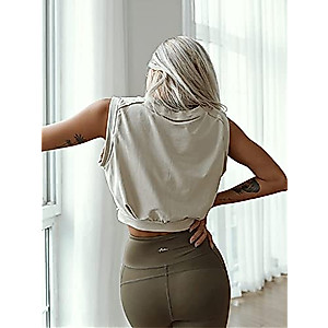 ARRIVE GUIDE Crop Top Athletic Shirts for Women Cute Sleeveless Yoga Tops Running Gym Workout Shirts Apricot S